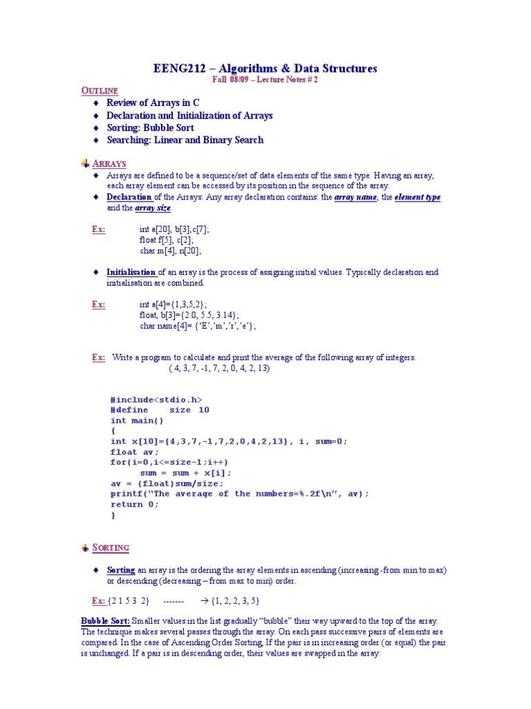 EENG212 - Algorithms & Data Structures | PDF | Array Data Structure | Computer Programming