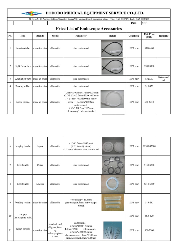 Price List of Endoscope Accessories: Dododo Medical Equipment Service ...