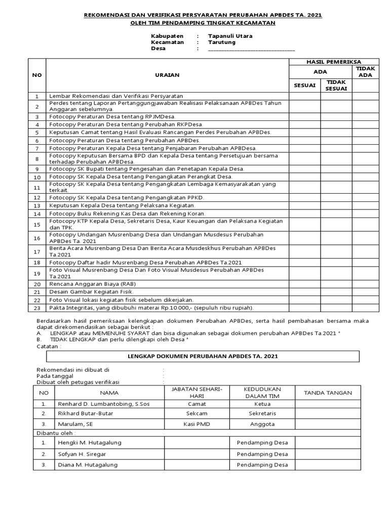Syarat Dokumen P - APBDes Ta.2021 | PDF