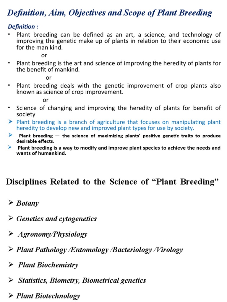 Definition, Aim, Objectives and Scope of Plant Breeding | PDF | Plant ...