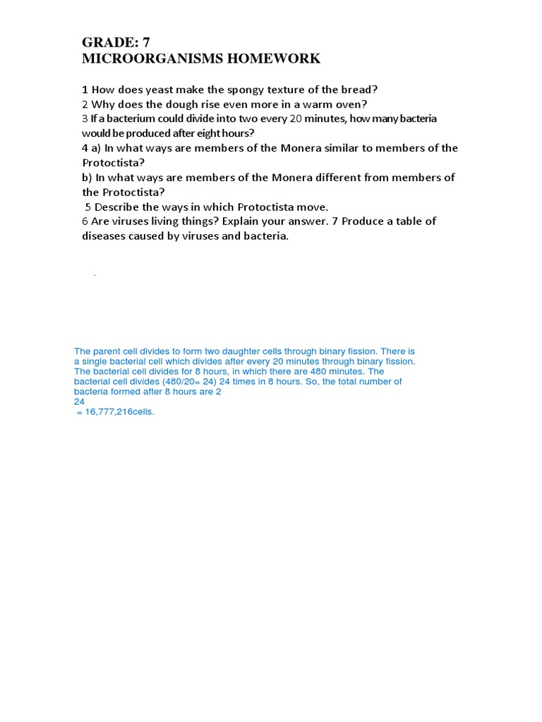 GRADE.7 Microorganisms HW | PDF