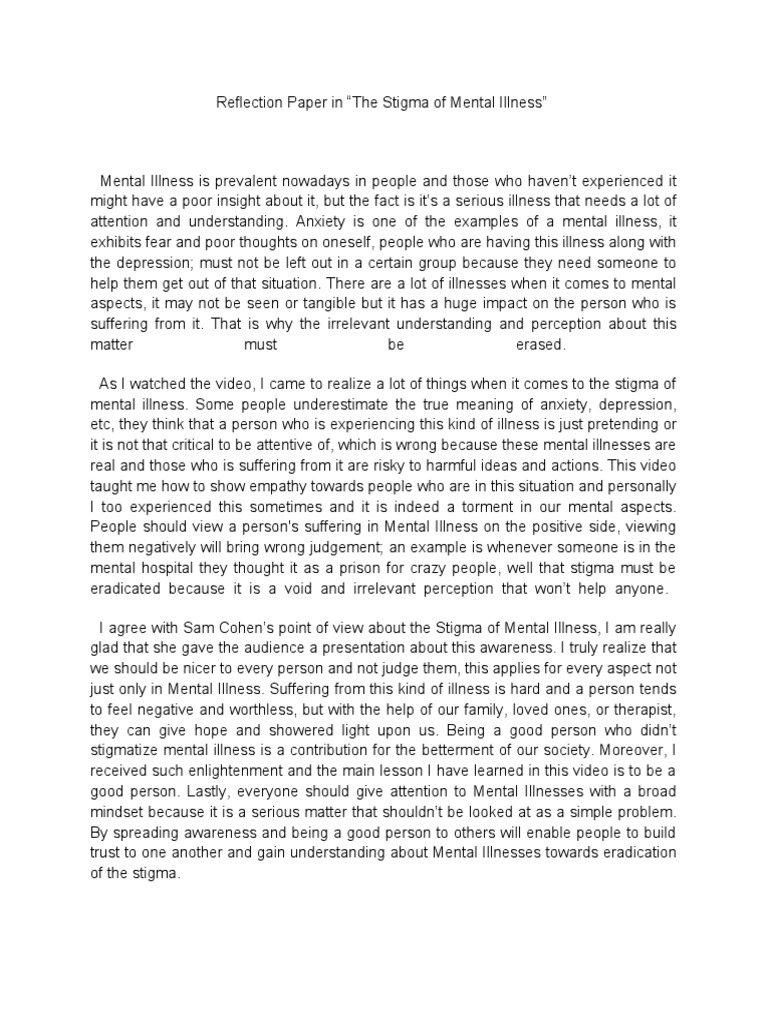Reflection Paper in "The Stigma of Mental Illness" | PDF | Social ...