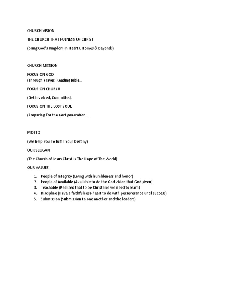 Church Vision .. | PDF | Philosophy