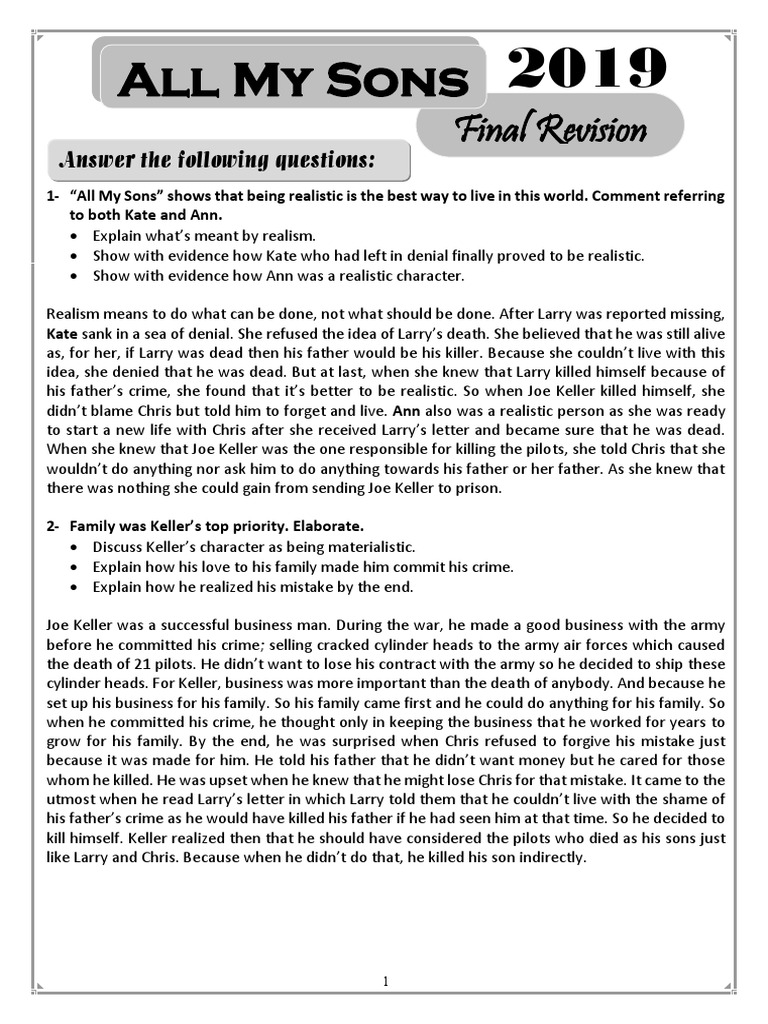 All My Sons Final 2019 | PDF