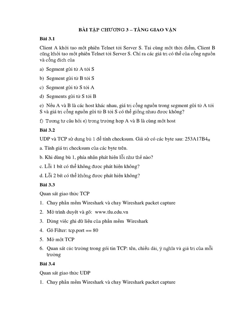 MMT-BT Chương 3 - SV | PDF