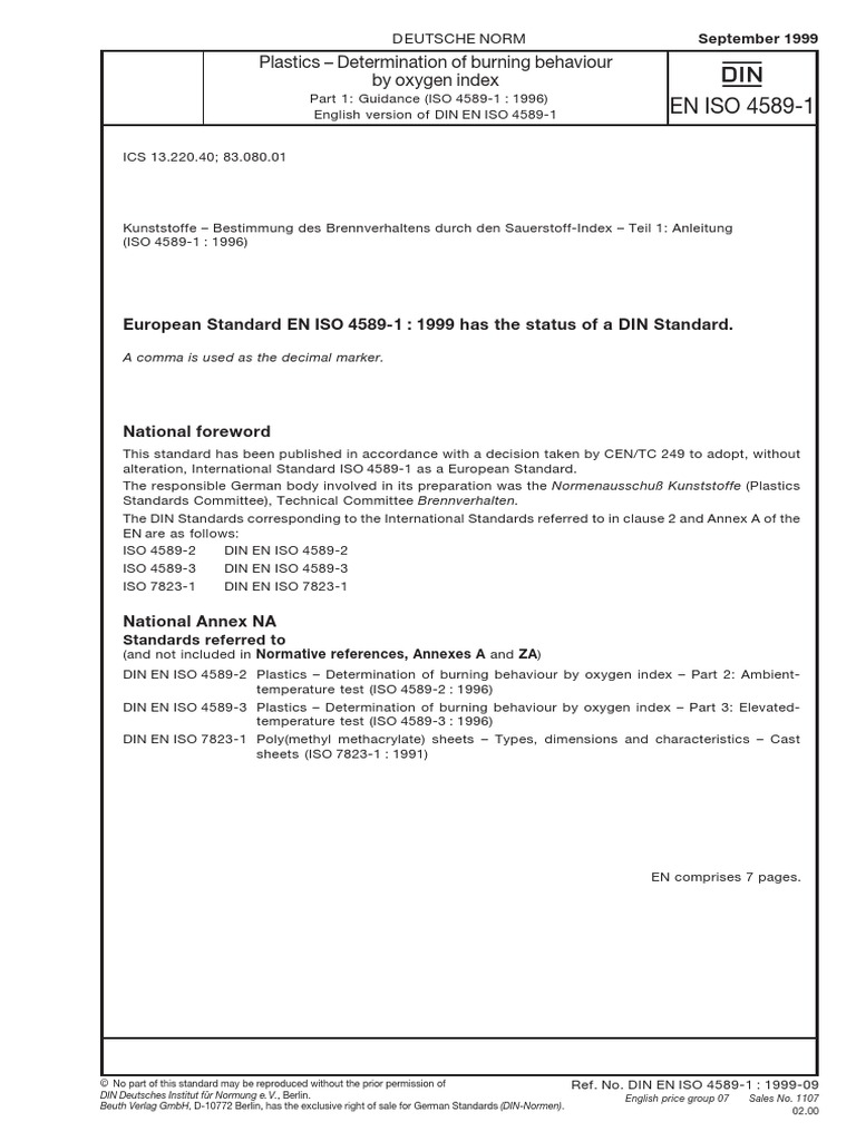 ISO 4589-1 - Determination of Burning Behaviour by Oxygen Index | PDF ...
