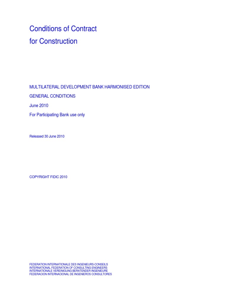 Fidic Conditions of Contract For Construction | PDF