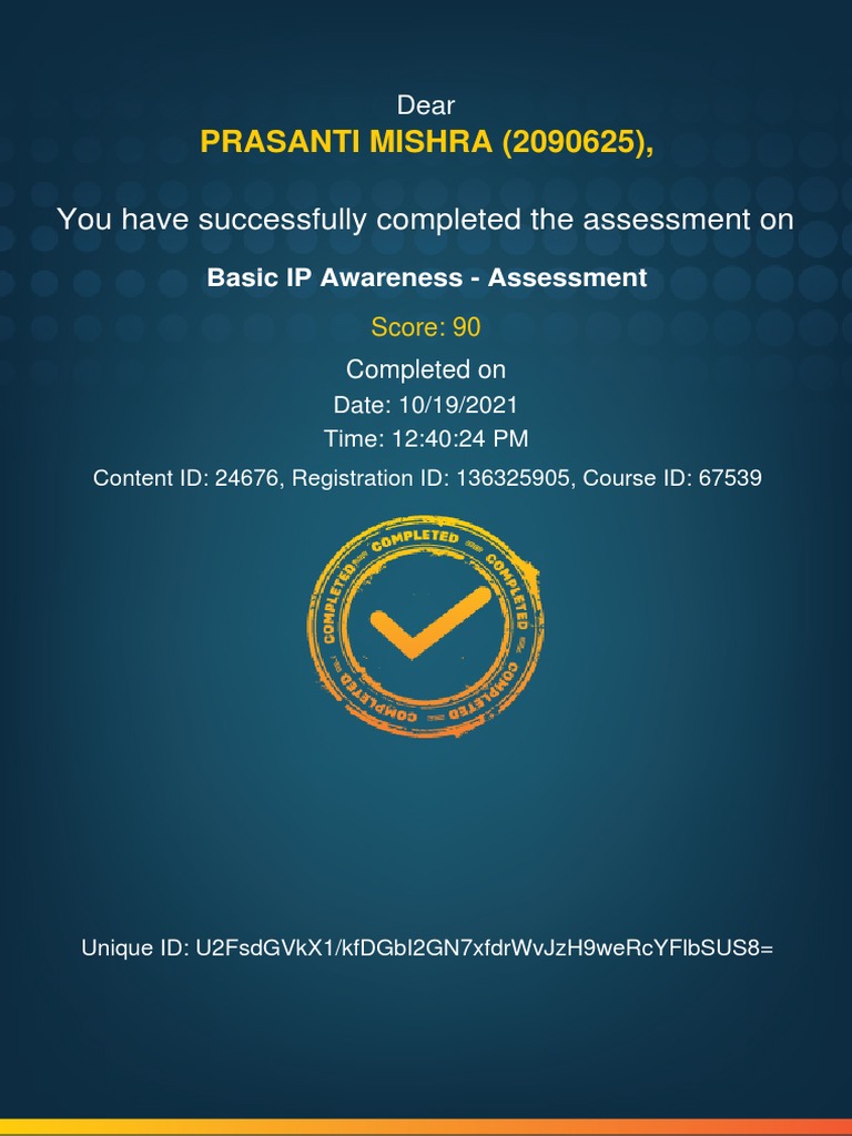 Basic IP Awareness - Assessment - Completion - Certificate | PDF