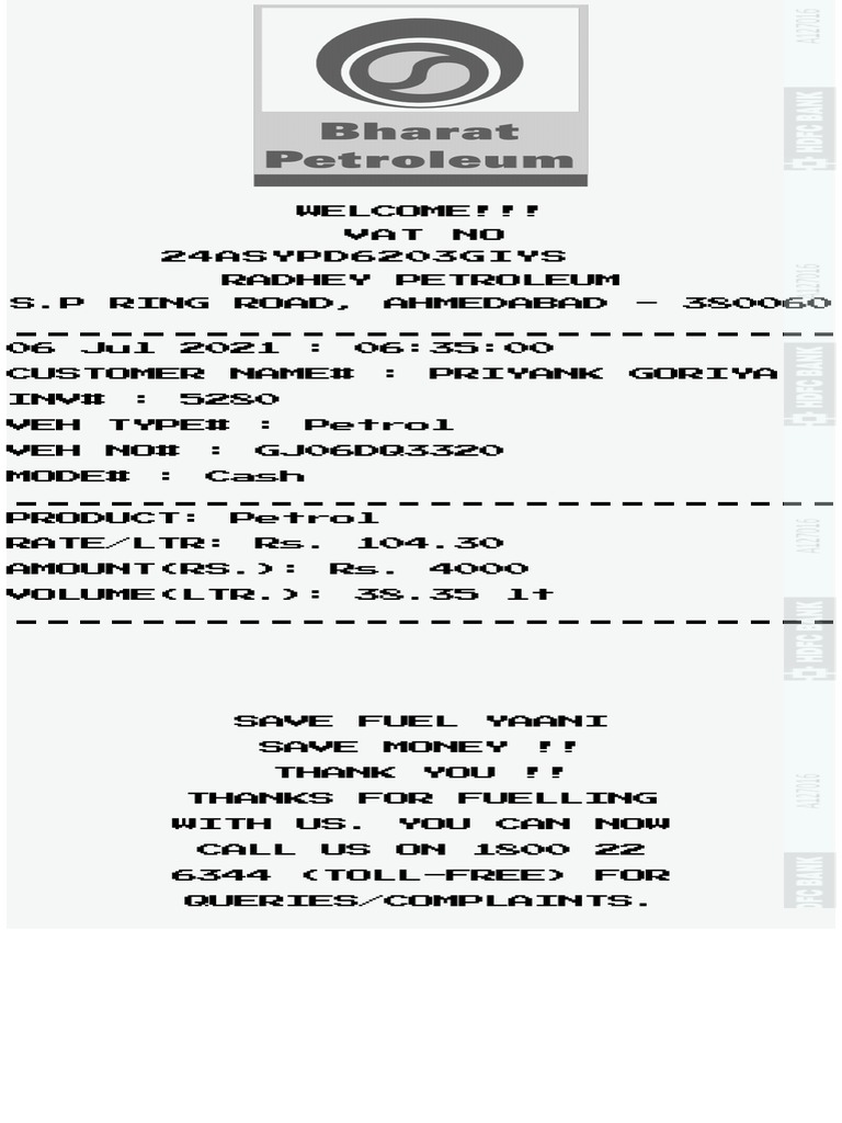 Fuel Receipt 2 | PDF