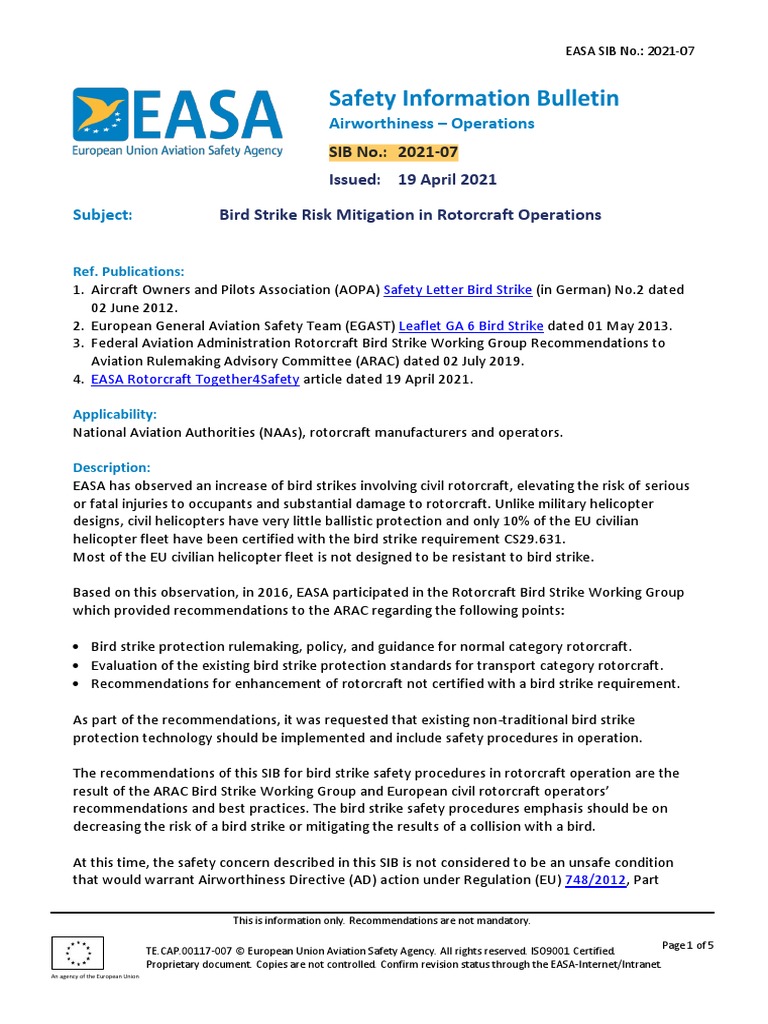 Safety Information Bulletin: Airworthiness - Operations | PDF | Birds ...