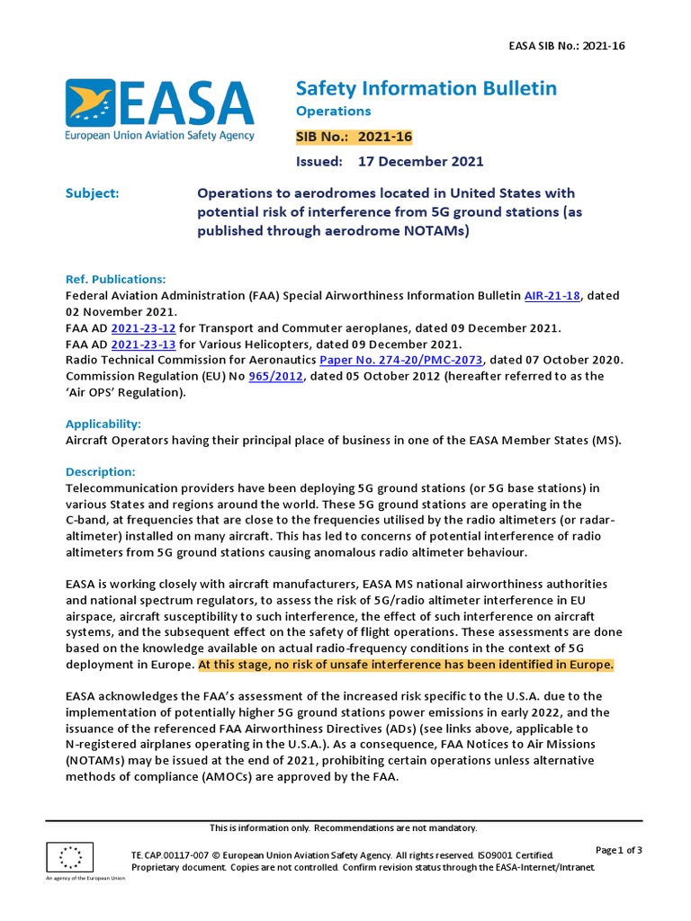 Safety Information Bulletin: Operations | PDF | Federal Aviation ...