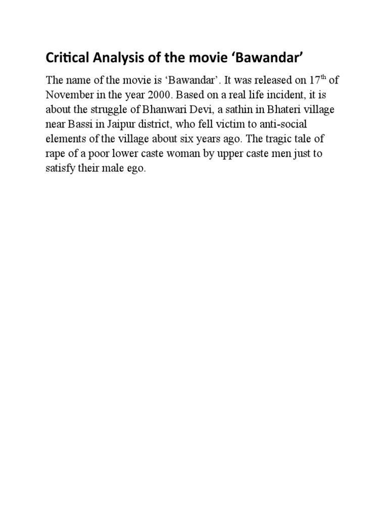 Critical Analysis of The Movie Bawandar' | PDF