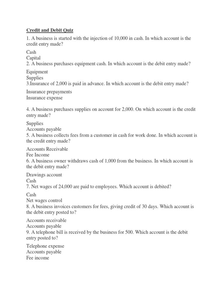 Credit and Debit Accounting Quiz | PDF