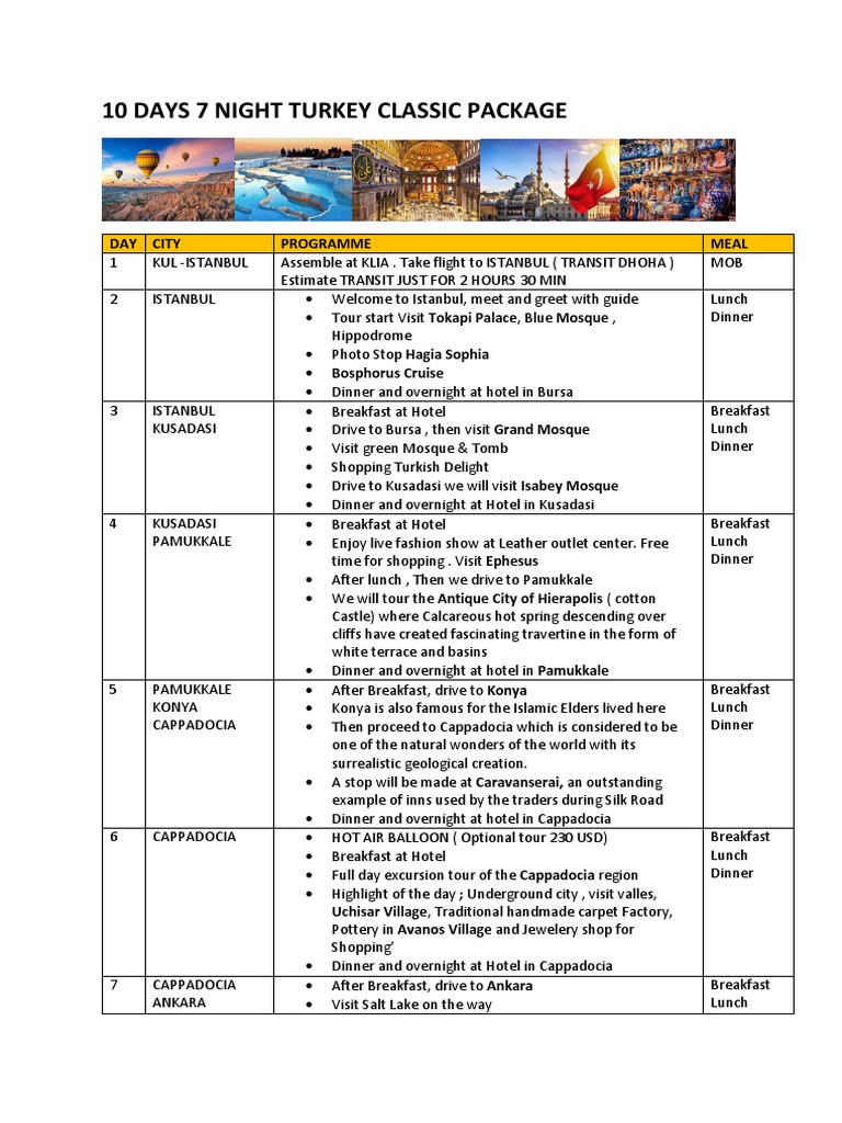 10 Days 7 Night Turkey Classic Package | PDF | Istanbul | Lunch