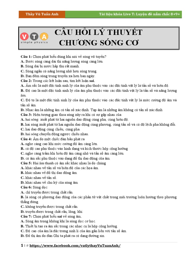 Thay Vu Tuan Anh. Khoa Live T. Ly Thuyet Song Co | PDF