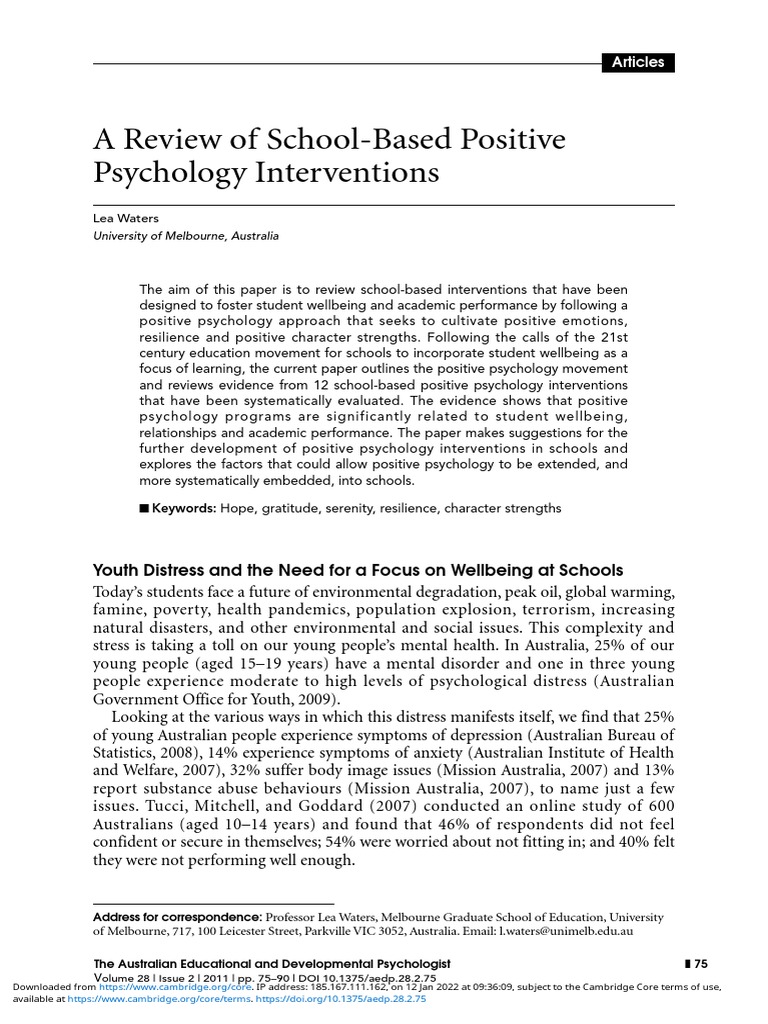 A Review of School Based Positive Psychology Interventions | PDF ...