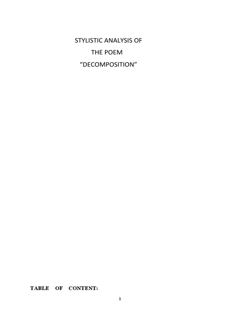 Stylistic Analysis of The Poem "Decomposition" | PDF | Phonology ...