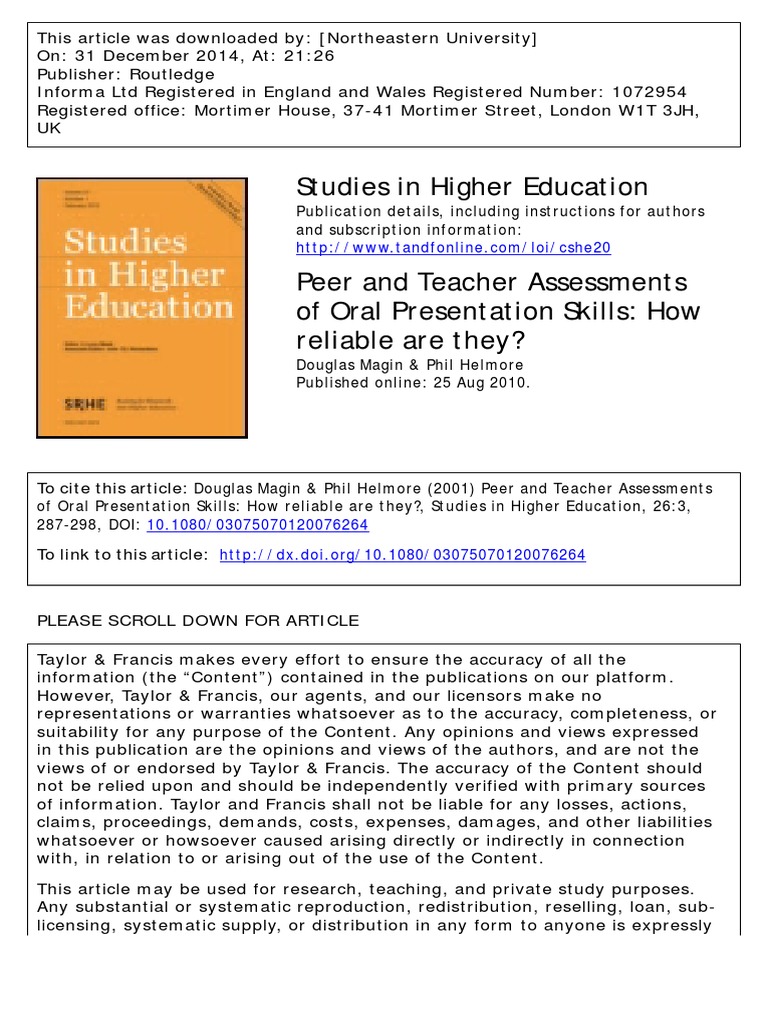 Studies in Higher Education: To Cite This Article: Douglas Magin & Phil ...