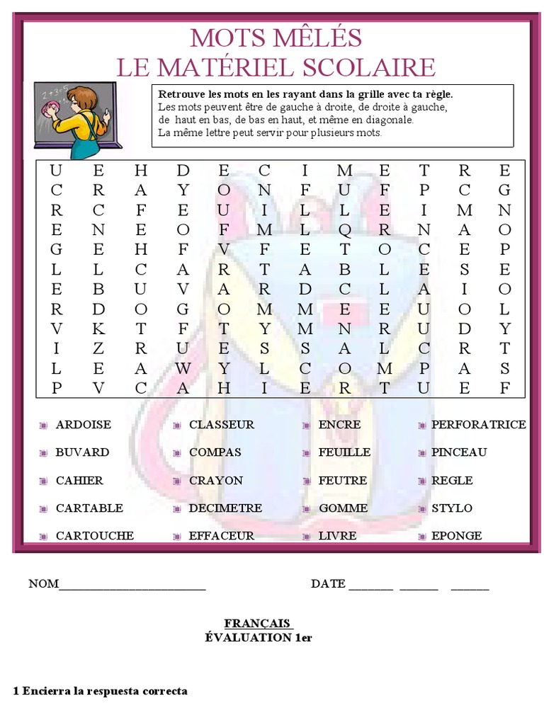 Mots Mêlés: Matériel Scolaire | PDF | Conventions culturelles