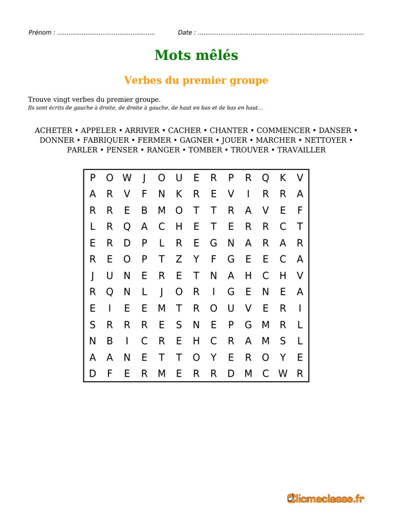 Mots Meles Verbes Du Premier Groupe | PDF