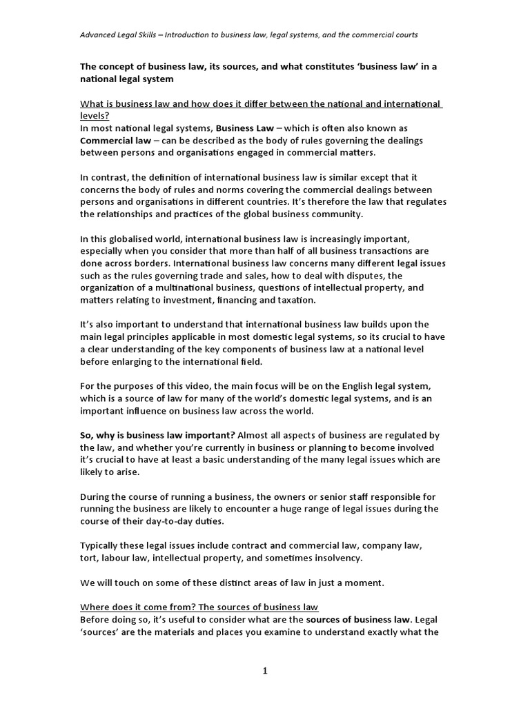 Advanced Legal Skills - Introduction To Business Law, Legal Systems ...