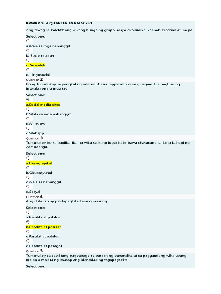 KPWKP 2nd Quarter Exam 50 | PDF