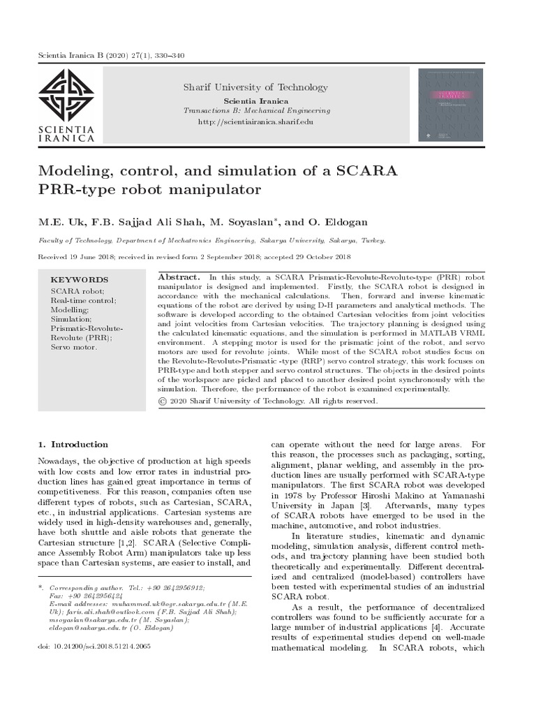 Modeling, Control, and Simulation of A SCARA PRR-type Robot Manipulator | PDF | Kinematics ...