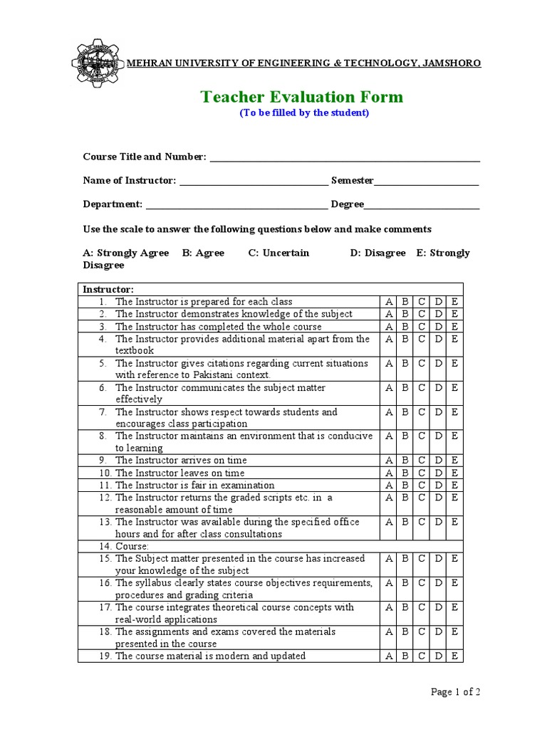 Performa 10 Teacher Evaluation Form | PDF | Test (Assessment) | Teachers