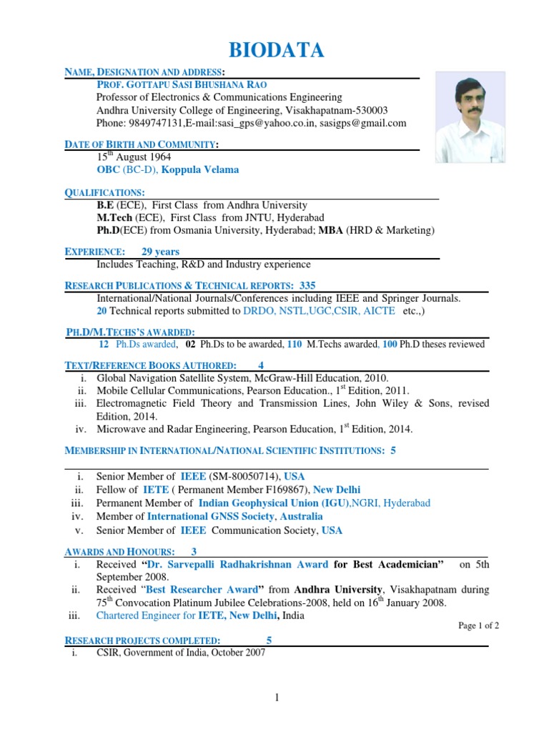 Biodata: Drdo, NSTL, Ugc, Csir, Aicte | PDF | Global Positioning System ...