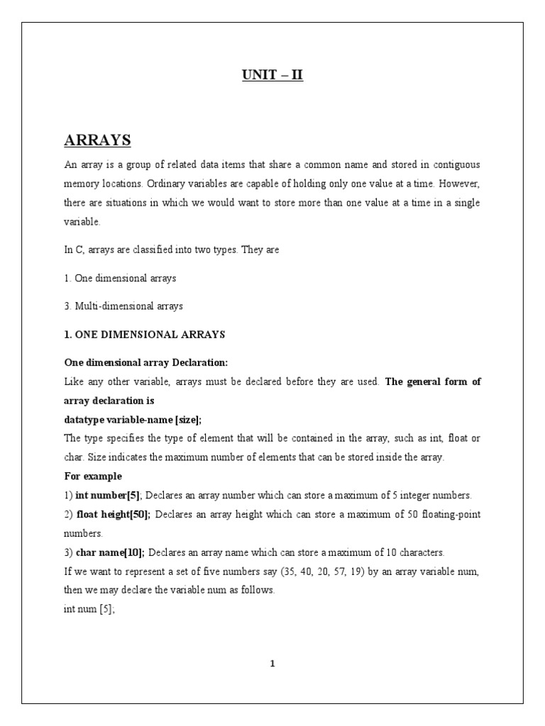 Arrays: Unit - Ii | PDF | Array Data Structure | Data Type