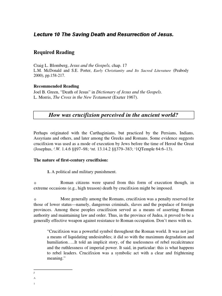 Lecture 10 - The Death and The Resurrection of Jesus | PDF | Gospel Of ...