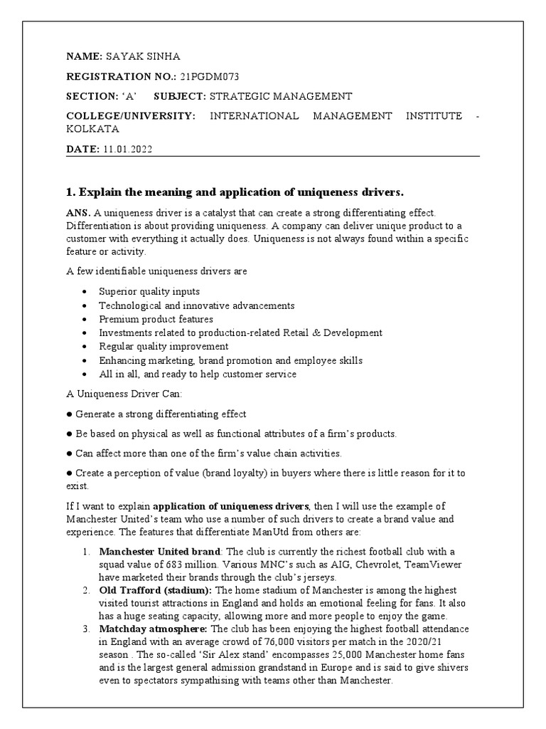Explain The Meaning and Application of Uniqueness Drivers | PDF | Brand ...
