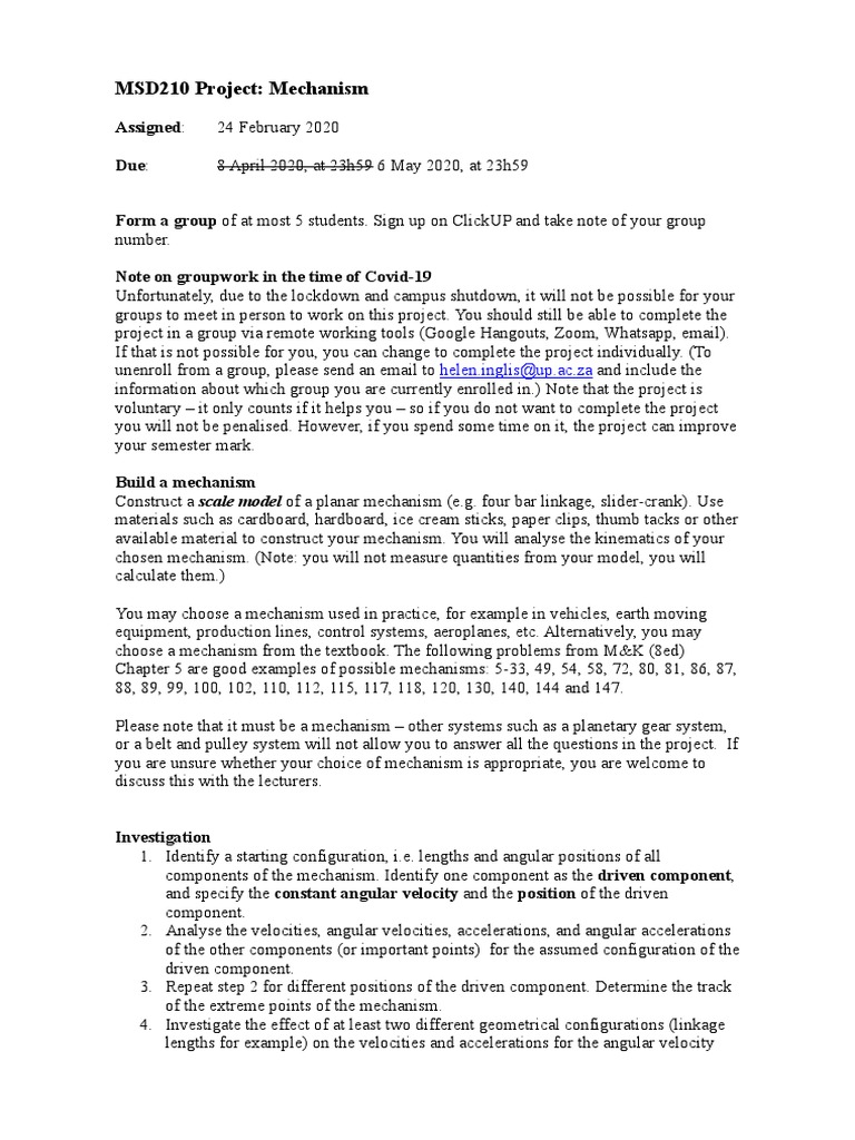 MSD210 Project 2020 Revised | PDF | Velocity | Acceleration