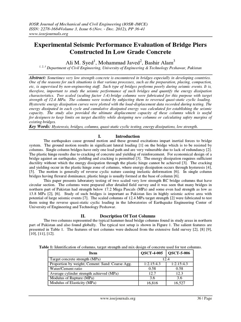 Experimental Seismic Performance Evaluation of Bridge Piers | PDF ...