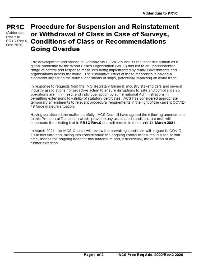 COVID-19 Addendum to PR1C Procedures | PDF | Public Law | Government