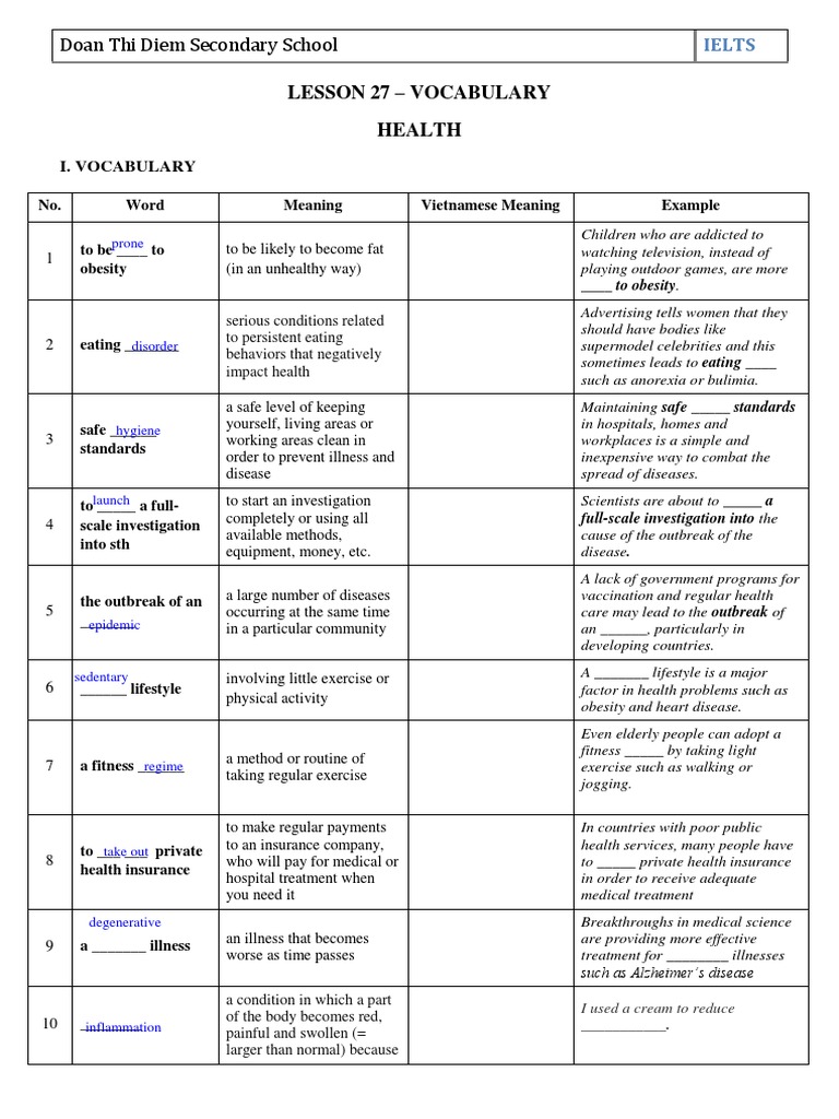 Lesson 30 - Ielts Vocabulary - Health | PDF | Physician | Medicine