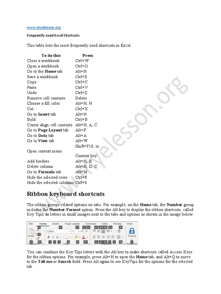 Ribbon Keyboard Shortcuts: To Do This Press | PDF | Microsoft Excel ...