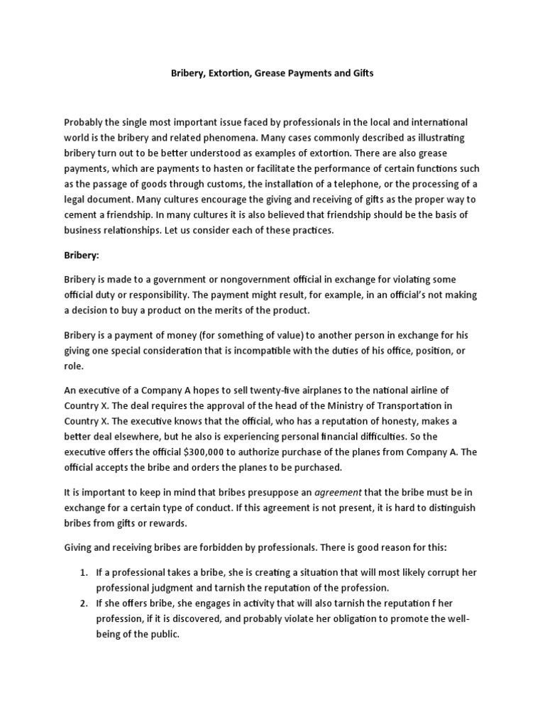 Bribery, Extortion, Grease Payments and Gifts | PDF | Bribery | Extortion