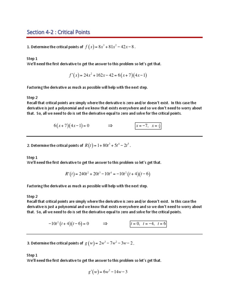 Section 4-2: Critical Points: FX X X X | PDF | Quadratic Equation ...