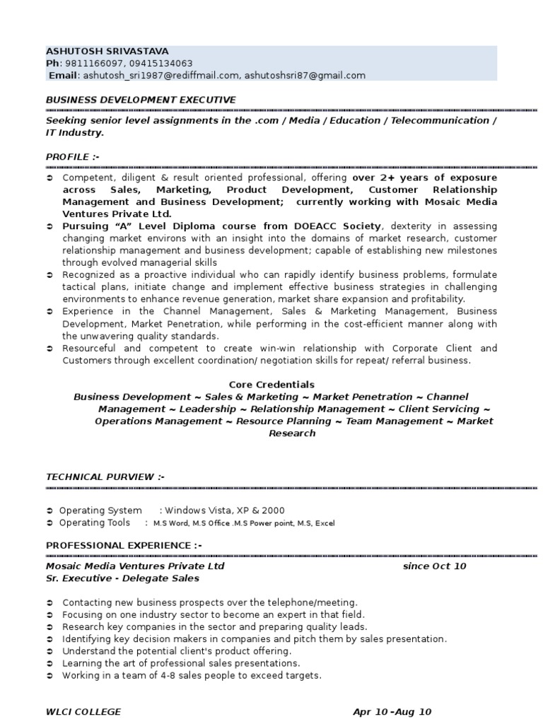 Ashutosh CV | PDF | Sales | Business Development
