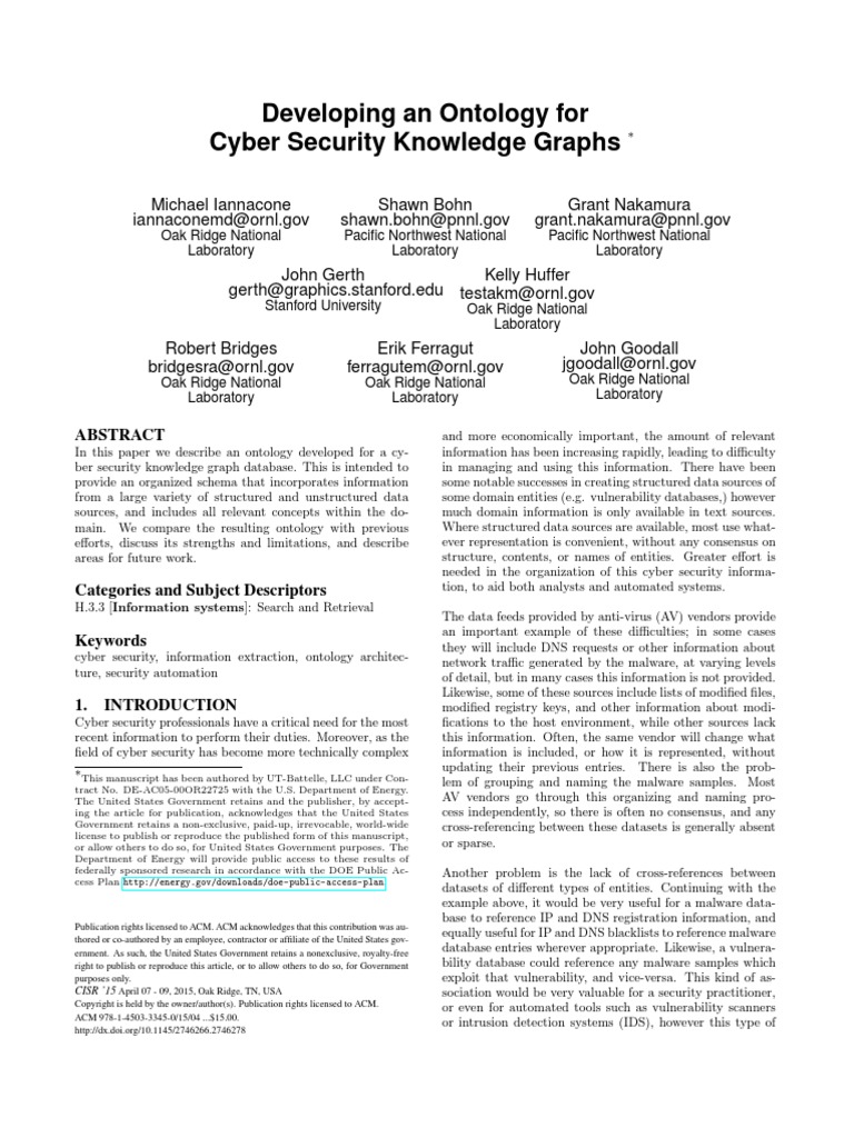 Developing An Ontology For Cyber Security Knowledge Graphs | PDF ...