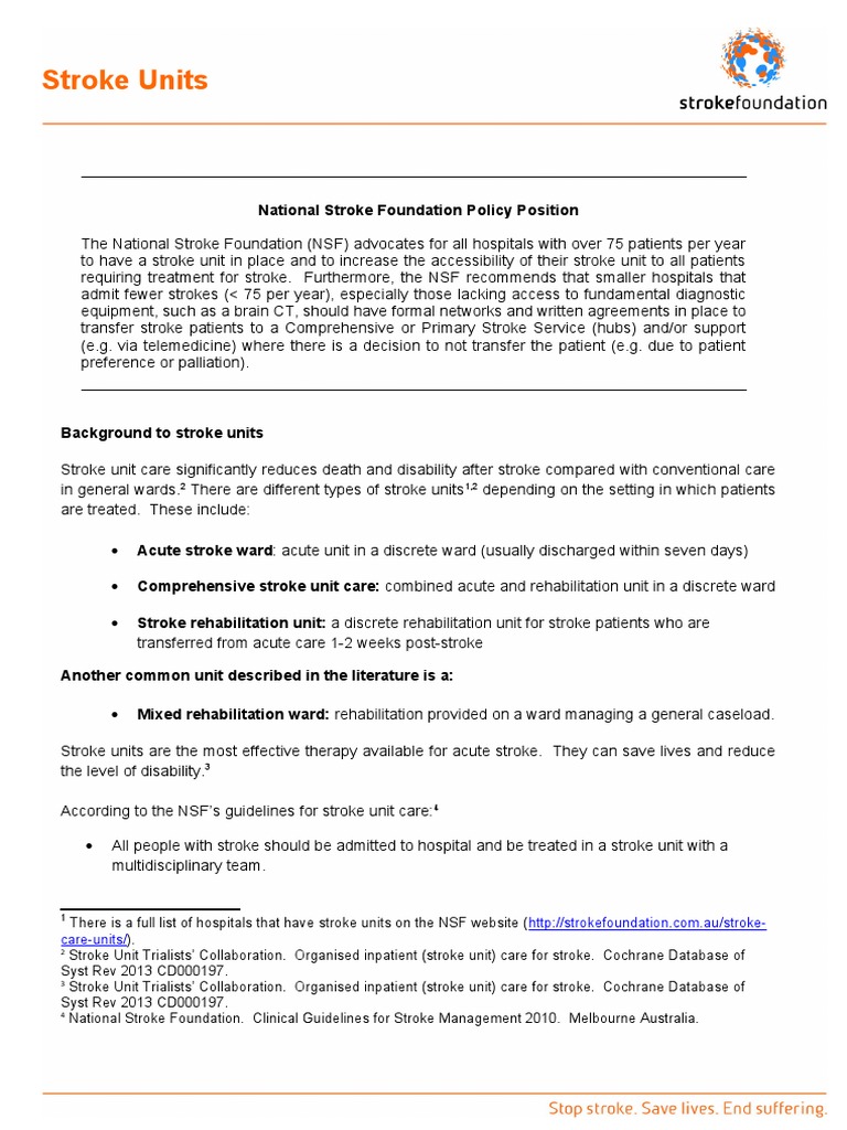Stroke Unit Position Paper FINAL | PDF | Hospital | Stroke