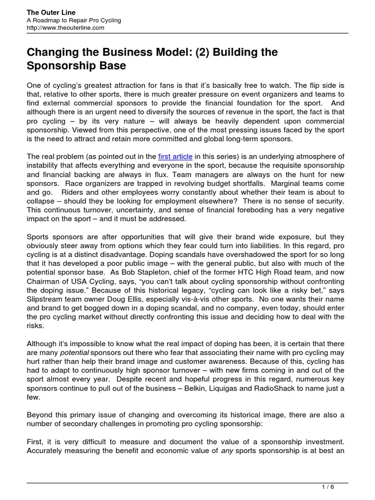 Changing The Business Model: (2) Building The Sponsorship Base | PDF ...