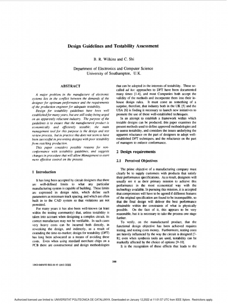 Design Guidelines And Testability Assessment Pdf Design Engineering