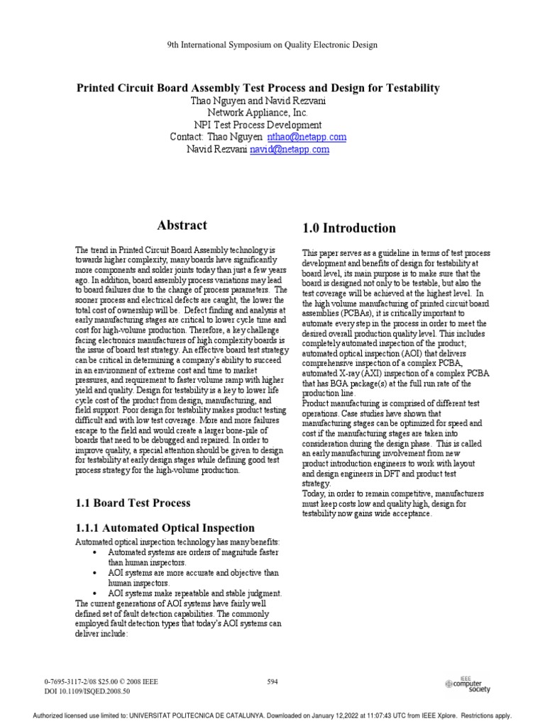 Printed Circuit Board Assembly Test Process and Design For Testability ...