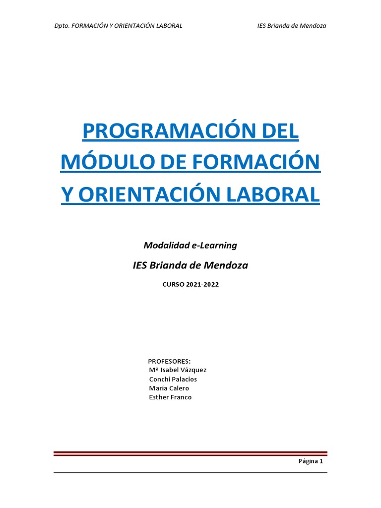 Programacion FOL E-Learning 21-22 ELAF | PDF | Prueba (evaluación) | Derecho laboral