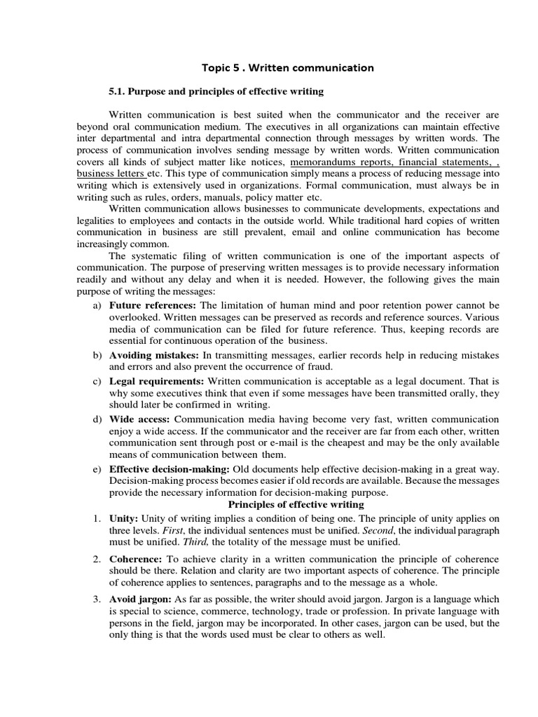 Topic 5 - Written Communication: 5.1. Purpose and Principles of ...