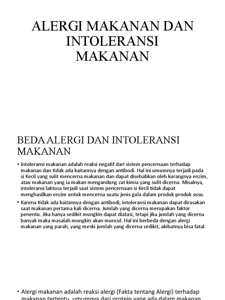 Alergi Makanan Dan Intoleransi Makanan | PDF