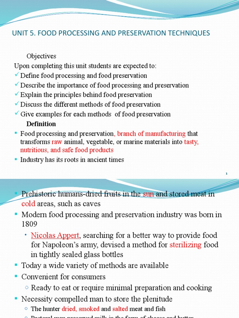Unit 5. Food Processing and Preservation Techniques | PDF | Food ...