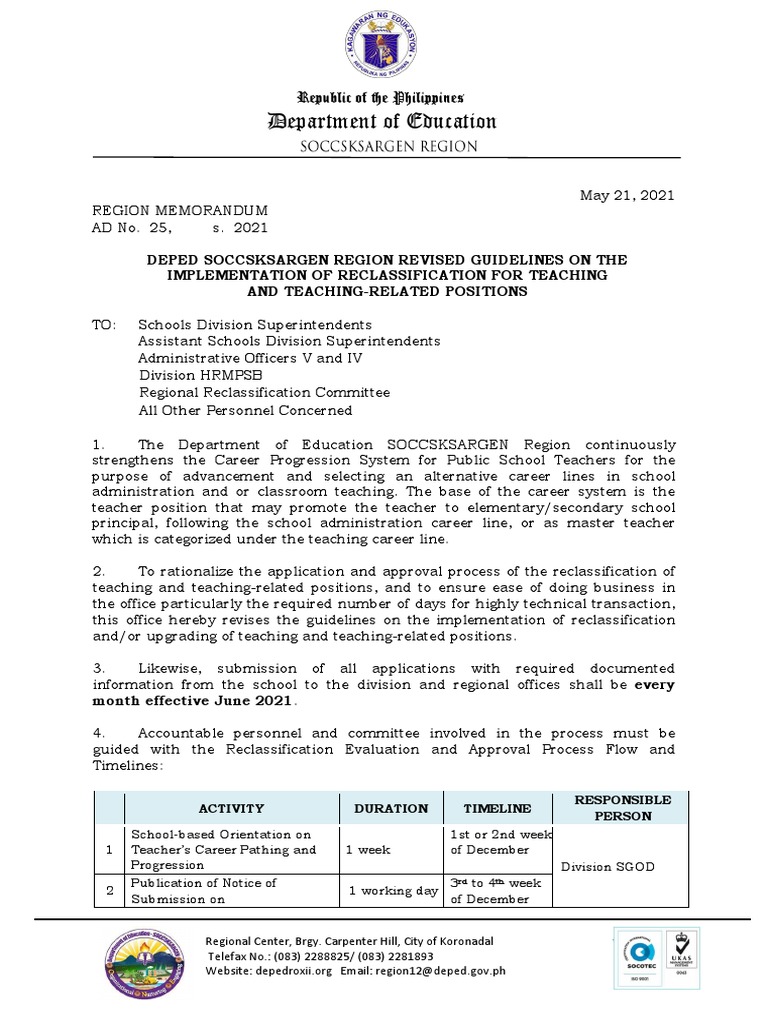 Revised Reclassification Guidelines for Teachers | PDF | Teachers